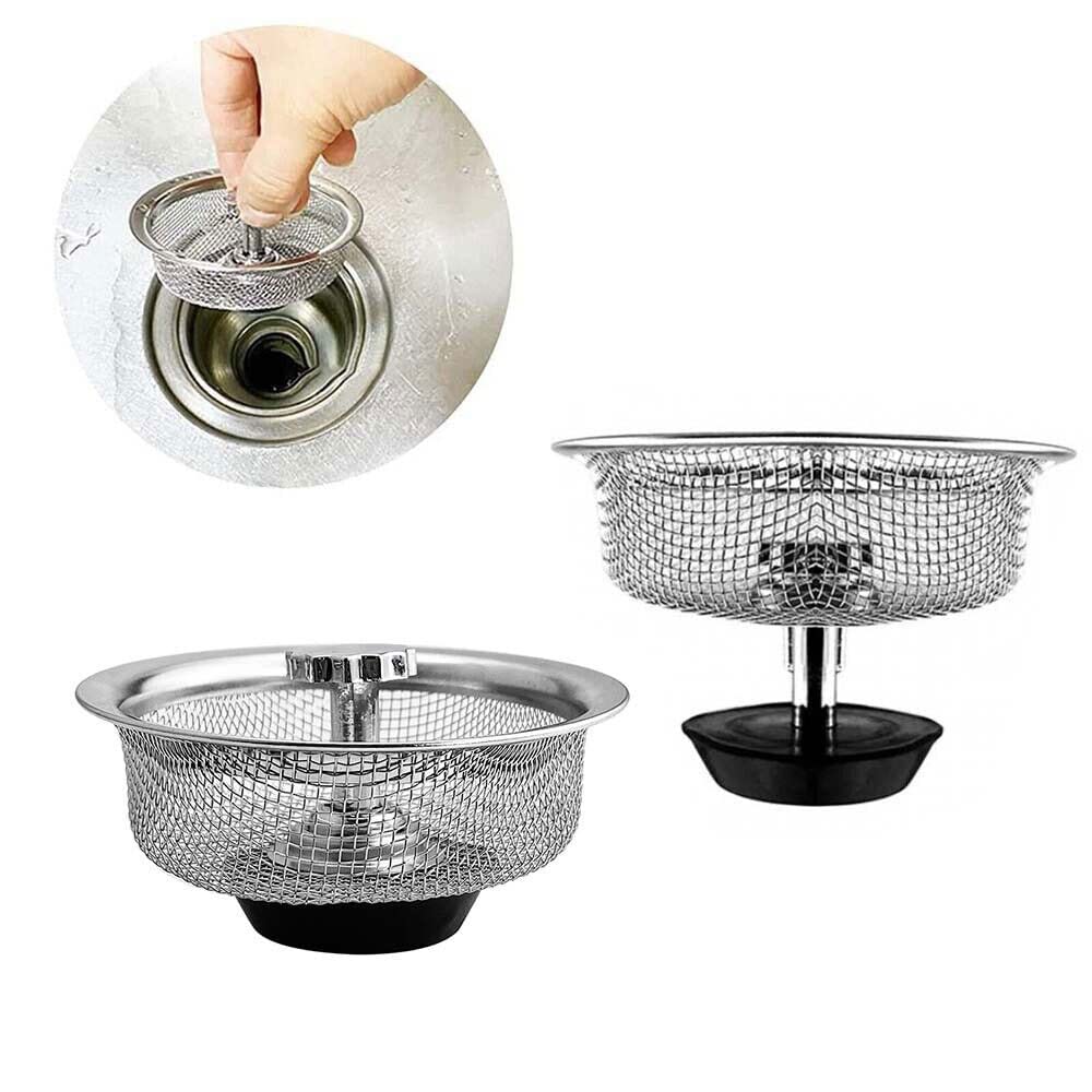 2 Pack Kitchen Sink Strainer Stopper Stainless Steel Drain Basket Waste Plug