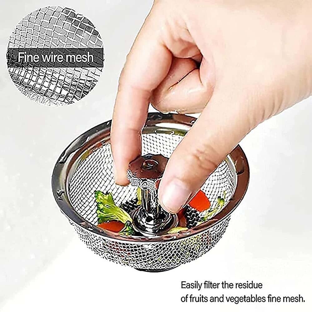 2 Pack Kitchen Sink Strainer Stopper Stainless Steel Drain Basket Waste Plug