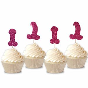 glitter bachelorette party cupcake toppers | set of 12 glitter cupcake toppers | bridal shower birthday treat decoration | fun cute decor (pink)