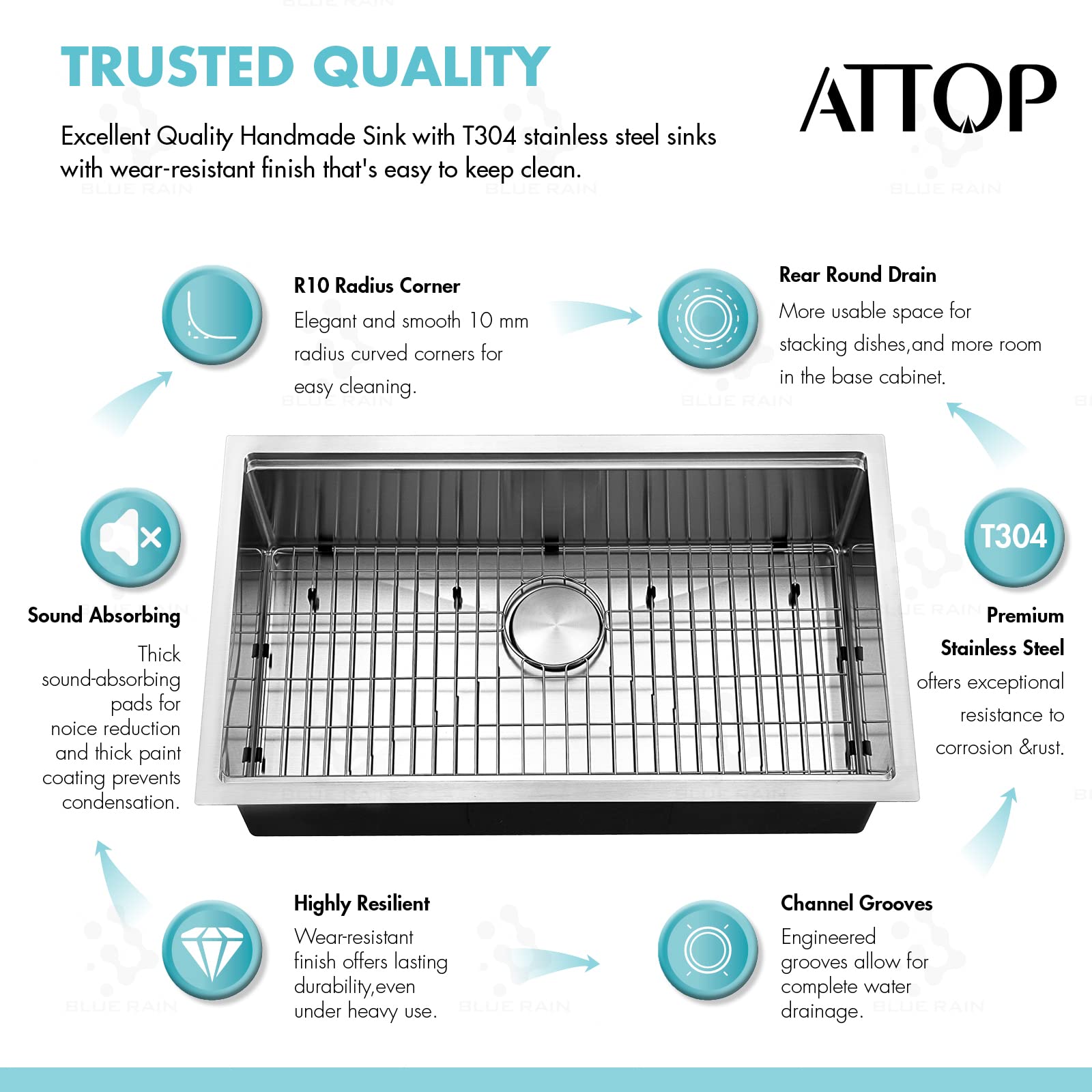 ATTOP 32 Inch Undermount Workstation Kitchen Sink,Stainless Steel Undermount Kitchen Sink Single Bowl workstation Ledge Sink