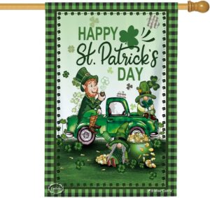 happy st. patrick's day buffalo plaid lucky gnomes in truck green garden flag 28"x40" double sided vertical shamrock clover garden flags for outdoor home patio st patricks yard flag leprechaun decor