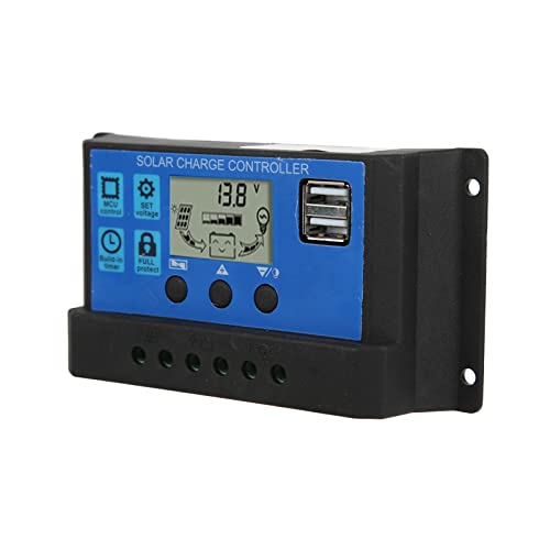 30A Solar Panel Controller, 3 Level PWM Control Charging LCD Display Efficient Multi Protections Solar Charge Regulator Universal for 12V/24V Solar Panels