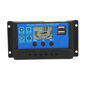 30A Solar Panel Controller, 3 Level PWM Control Charging LCD Display Efficient Multi Protections Solar Charge Regulator Universal for 12V/24V Solar Panels