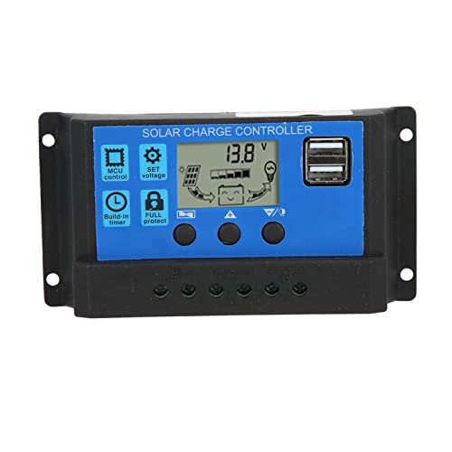 30A Solar Panel Controller, 3 Level PWM Control Charging LCD Display Efficient Multi Protections Solar Charge Regulator Universal for 12V/24V Solar Panels