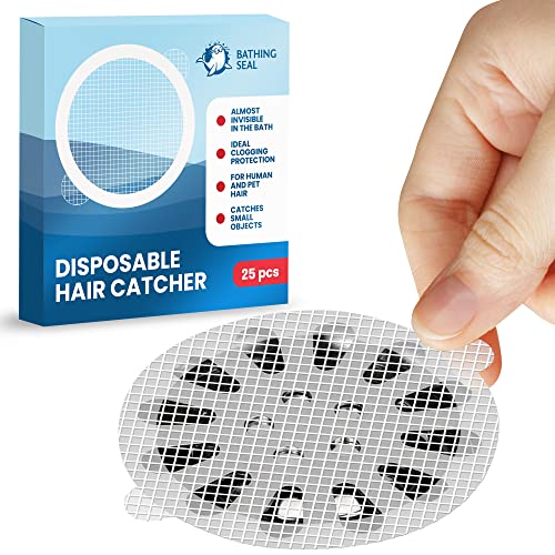 Disposable Drain Hair Catcher Stickers for Shower, White Mesh Stickers 4.3'', 25 PCS, Sticky Covers, Shower Drain Protector, Anti-Blockage