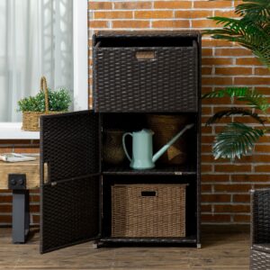 Outsunny Outdoor Towel Rack & Pool Toy Cabinet/Hot Tub Accessory Storage, Waterproof PE Rattan Cabinet & Basket Drawer for Indoor, Swimming Pool, Spa, 24"x24"x47", Dark Brown