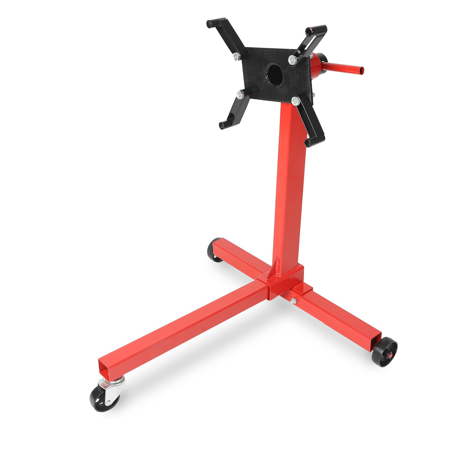 BLACKHORSE-RACING Auto Repair Rebuild Steel Engine Stand Folding Motor Hoist Dolly Mover Jack with 360 Degree Rotating Head, 750 LB Capacity, Red