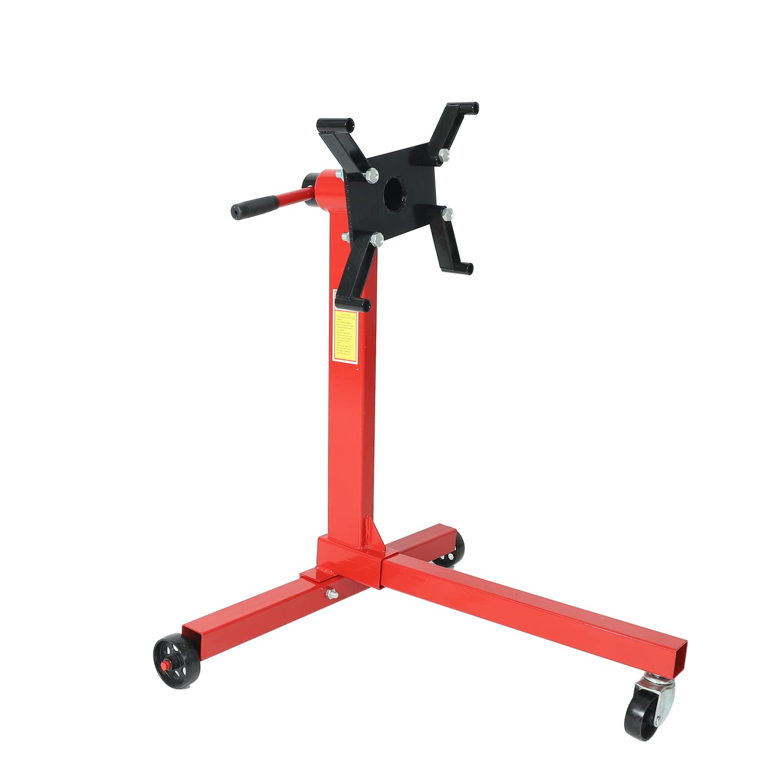 BLACKHORSE-RACING Auto Repair Rebuild Steel Engine Stand Folding Motor Hoist Dolly Mover Jack with 360 Degree Rotating Head, 750 LB Capacity, Red