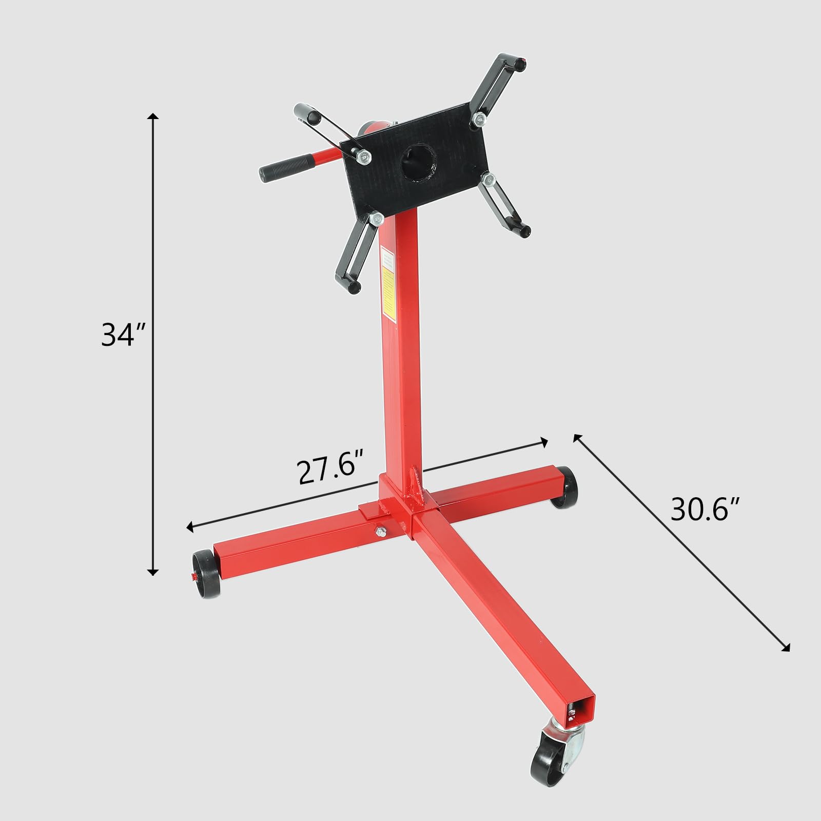 BLACKHORSE-RACING Auto Repair Rebuild Steel Engine Stand Folding Motor Hoist Dolly Mover Jack with 360 Degree Rotating Head, 750 LB Capacity, Red