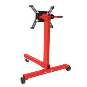 BLACKHORSE-RACING Auto Repair Rebuild Steel Engine Stand Folding Motor Hoist Dolly Mover Jack with 360 Degree Rotating Head, 750 LB Capacity, Red