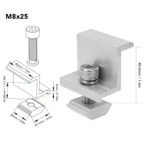 Kuuleyn 10PCS Z Bracket Mount Mounting Set Z Bracket Kit Aluminum Alloy Pressing Block PV Panel Rail End Grounding Clamps (40mm)