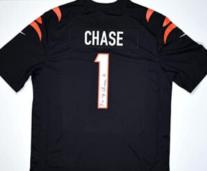 ja'marr chase autographed bengals black game jersey bold- beckett w hologram black