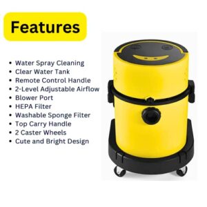 SANITMAX SM20 Wet Dry Shampoo Vacuum Cleaner, HEPA Filter, 5.28 Gallon Shop Vac, Yellow