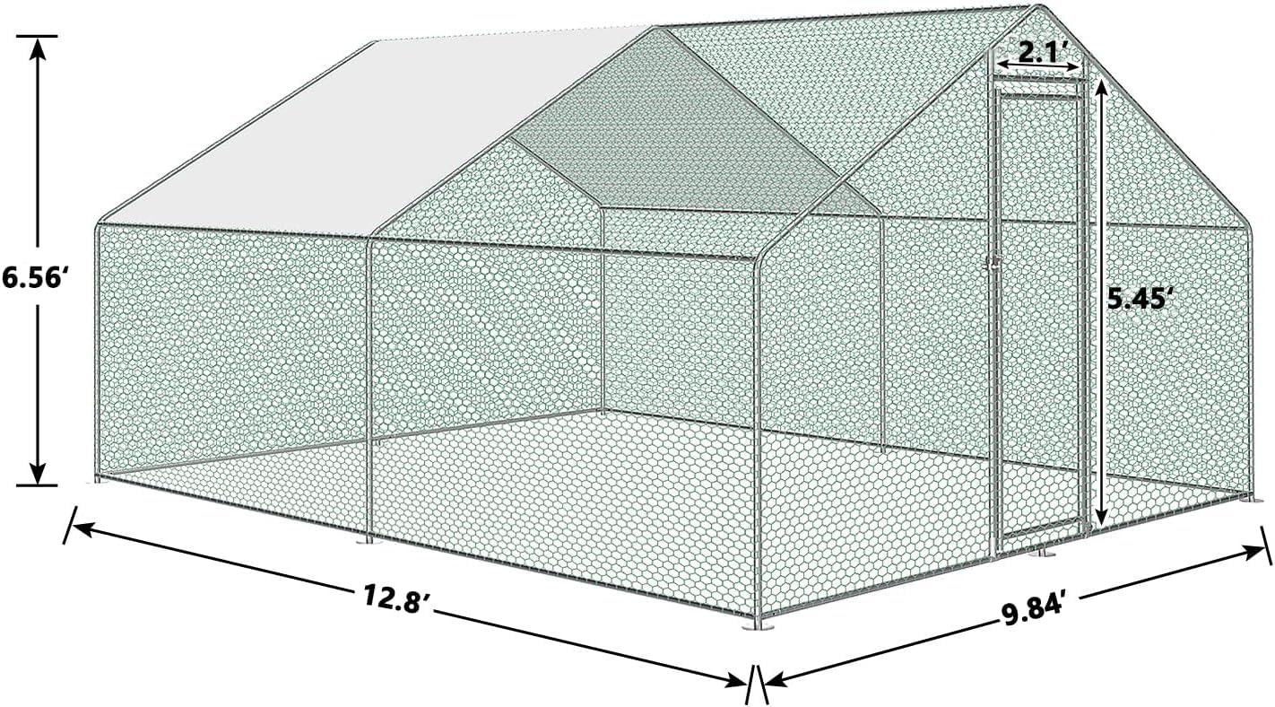 HITTITE 1.26" Tube Chicken Coop Run Large Metal Chicken Coop, Outdoor Walk in Chicken Coop Cage, Heavy Duty Spire Shaped Duck Chicken Hen House Outdoor Chicken Pen with Waterproof & Anti-UV Cover