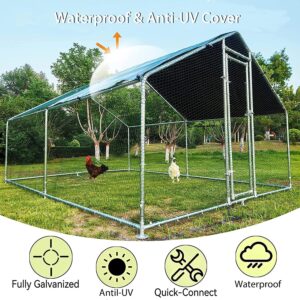 HITTITE 1.26" Tube Chicken Coop Run Large Metal Chicken Coop, Outdoor Walk in Chicken Coop Cage, Heavy Duty Spire Shaped Duck Chicken Hen House Outdoor Chicken Pen with Waterproof & Anti-UV Cover