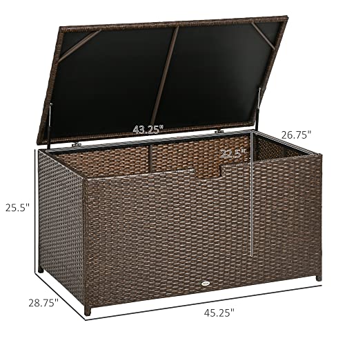 Outsunny Outdoor Deck Box, PE Rattan Wicker with Liner, Hydraulic Lift, and A Handle for Indoor, Outdoor, Patio Furniture Cushions, Pool, Toys, Garden Tools, Brown