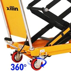 Xilin Electric Pallet Jack Truck Lithium Battery 3300LBS Capacity 48" x 27" Fork Size and Manual Hydraulic Lift Table Cart Double Scissor 330lbs Capacity 43.3" Lifting Height