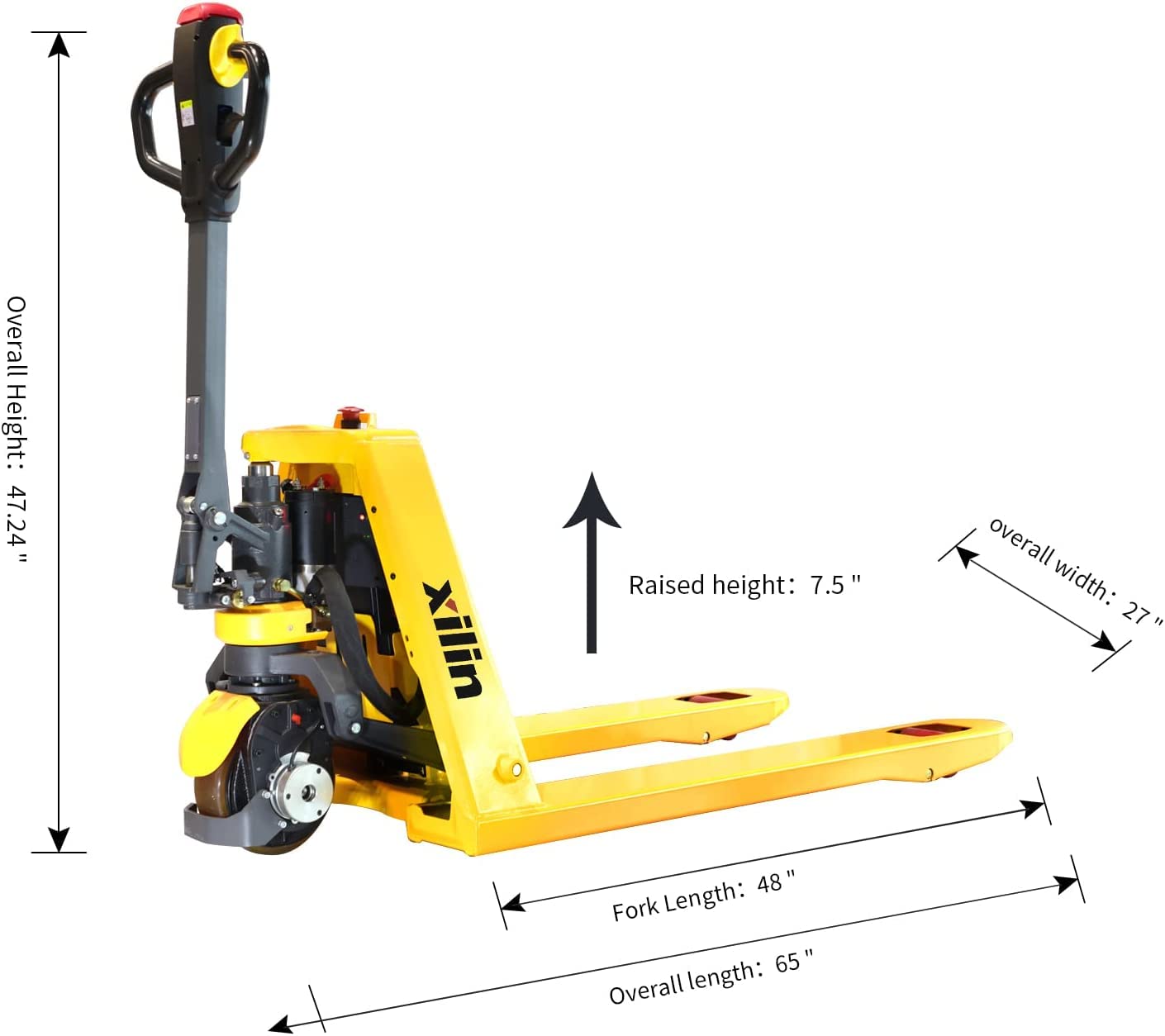 Xilin Electric Pallet Jack Truck Lithium Battery 3300LBS Capacity 48" x 27" Fork Size and Manual Hydraulic Lift Table Cart Double Scissor 330lbs Capacity 43.3" Lifting Height