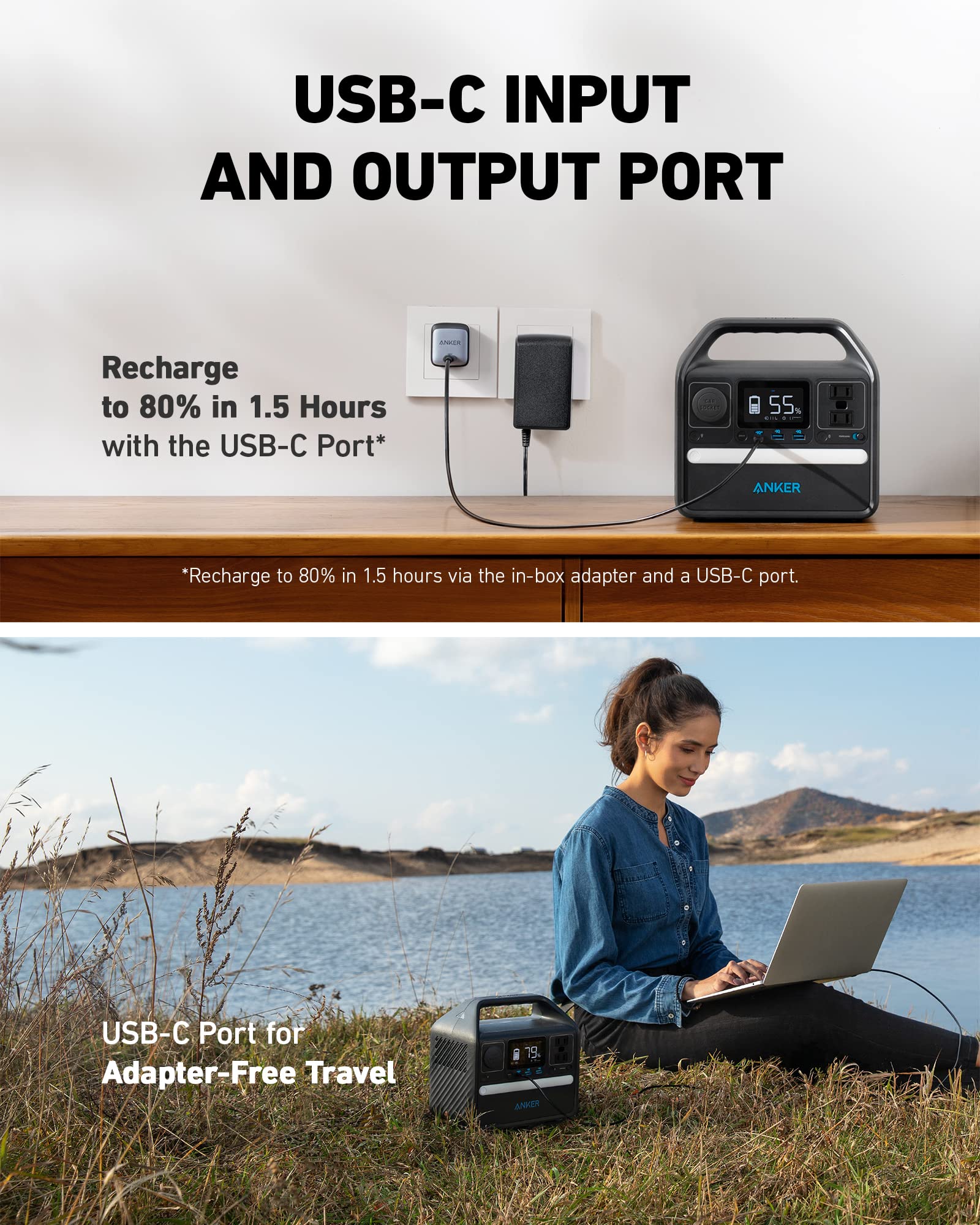 Anker 521 Portable Power Station Upgraded with LiFePO4 Battery, 256Wh 6-Port PowerHouse, 300W (Peak 600W) Solar Generator with Anker Carrying Case Bag(S), 2 AC Outlets, 60W USB-C PD Output, Outdoor