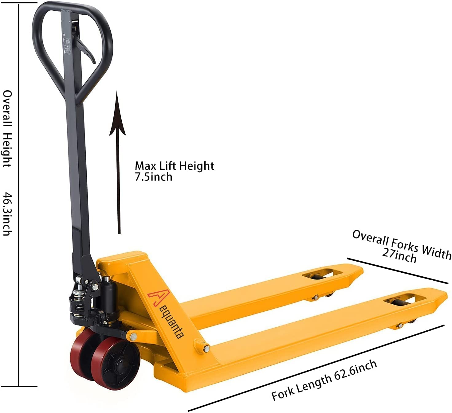 Aequanta Pallet Jack 3300lbs Capacity Electric Pallet Truck Lithium Battery Mini Type Jack 48''x27'' Fork and Heavy Duty Manual Pallet Jack Truck 48" Lx27'' W Forks 6600lbs Capacity