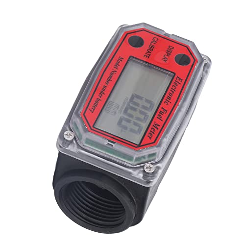 Garosa Electronic Fuel Meter, 1in Electronic Fuel Meter, Digital Display Gear Fuelmeter Liquid Water Meter, Science Lab Flowmeters (Red)