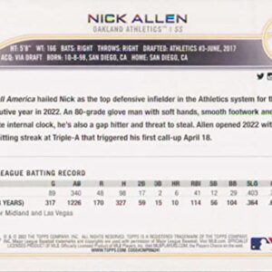 2022 Topps Update #US117 Nick Allen RC Rookie Oakland Athletics MLB Baseball Trading Card