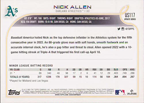 2022 Topps Update #US117 Nick Allen RC Rookie Oakland Athletics MLB Baseball Trading Card