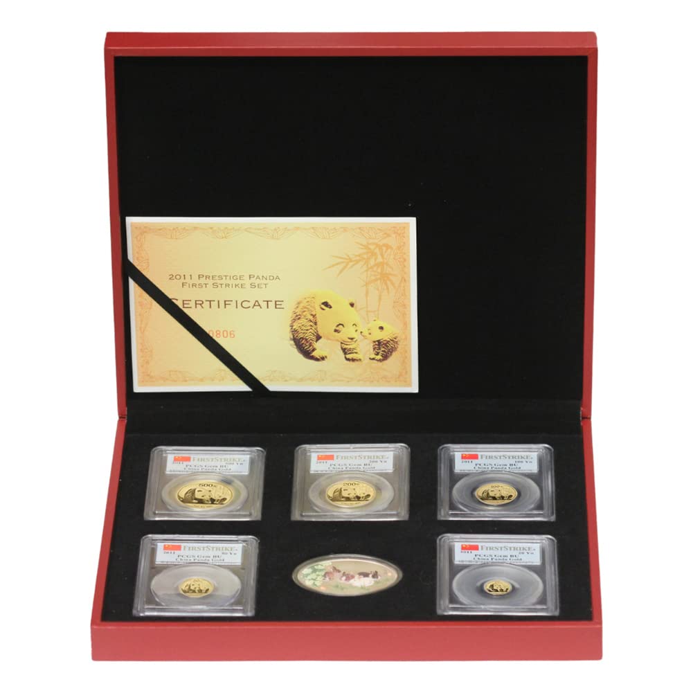 CN 2011 Set of 5 Chinese Gold Panda GemBU First Strike w/Original Government Box and Certificate of Authenticity by Mint State Gold Gem BU