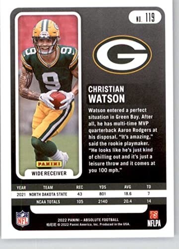 2022 Panini Absolute Green #119 Christian Watson NM-MT RC Rookie Green Bay Packers Football Trading Card NFL