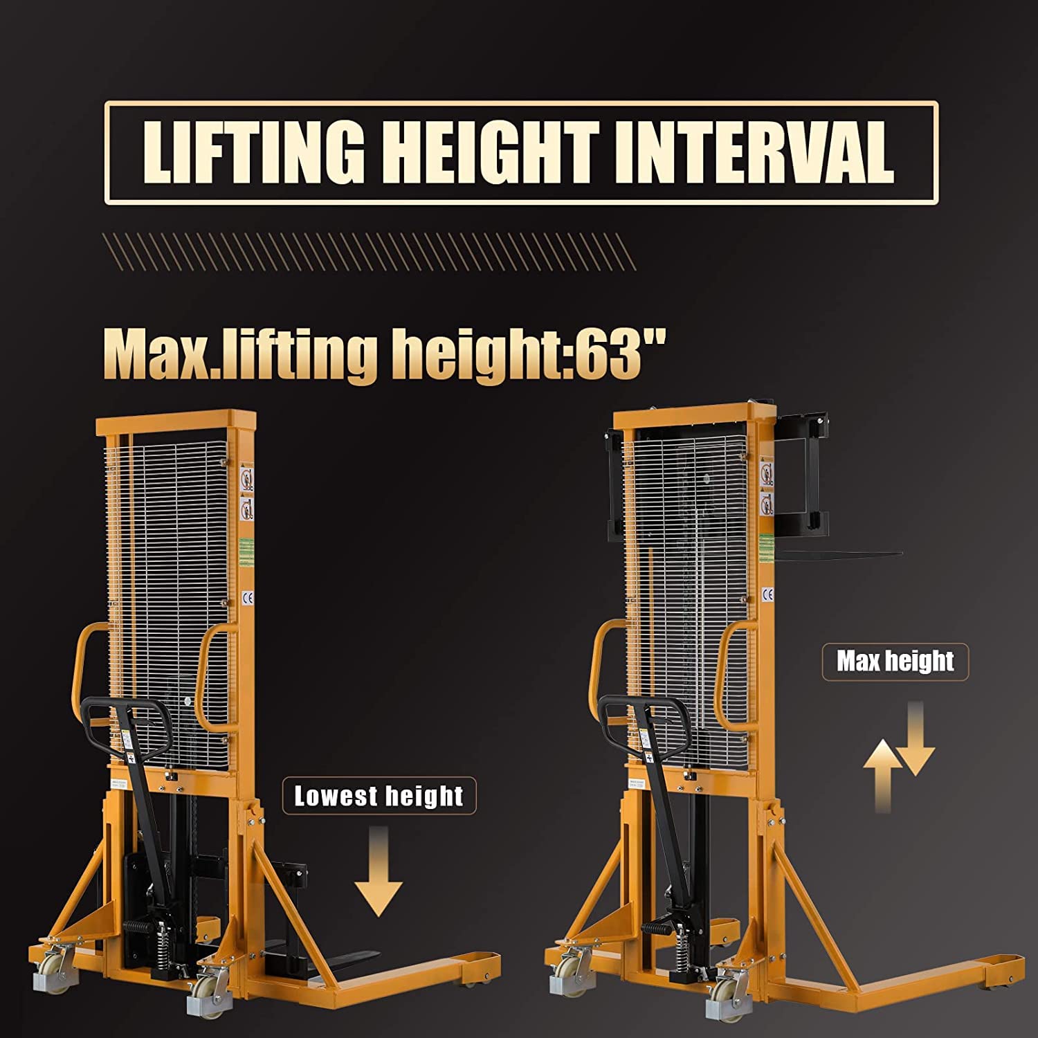 Aequanta Manual Pallet Stacker 2200lbs Capacity 63" Lifting Height with Cross Legs and Manual Pallet Jack 48" Lx21'' W Forks 5500lbs Capacity