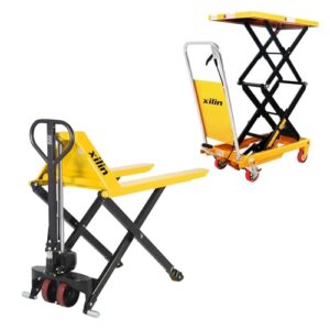 xilin manual pallet jack truck hand scissor pallet truck 45" lx21“w 2200lbs capacity 3.3" lowered 31.5 lift height and manual double scissor lift table with 330lbs capacity