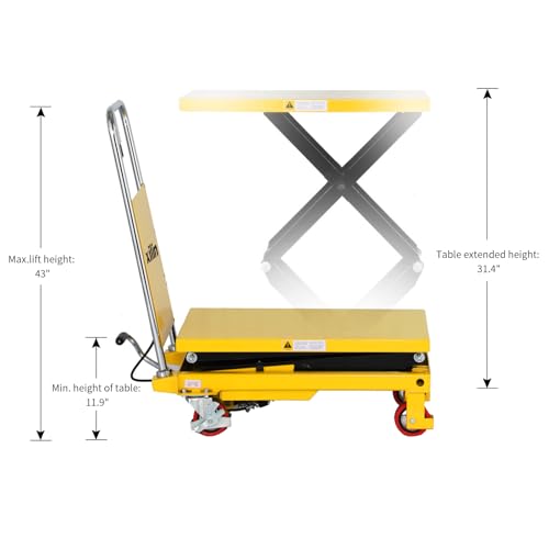 Xilin Manual Pallet Jack Truck Hand Scissor Pallet Truck 45" Lx21“W 2200lbs Capacity 3.3" Lowered 31.5 Lift Height and Manual Double Scissor Lift Table with 330lbs Capacity