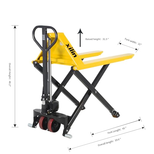 Xilin Manual Pallet Jack Truck Hand Scissor Pallet Truck 45" Lx21“W 2200lbs Capacity 3.3" Lowered 31.5 Lift Height and Manual Double Scissor Lift Table with 330lbs Capacity