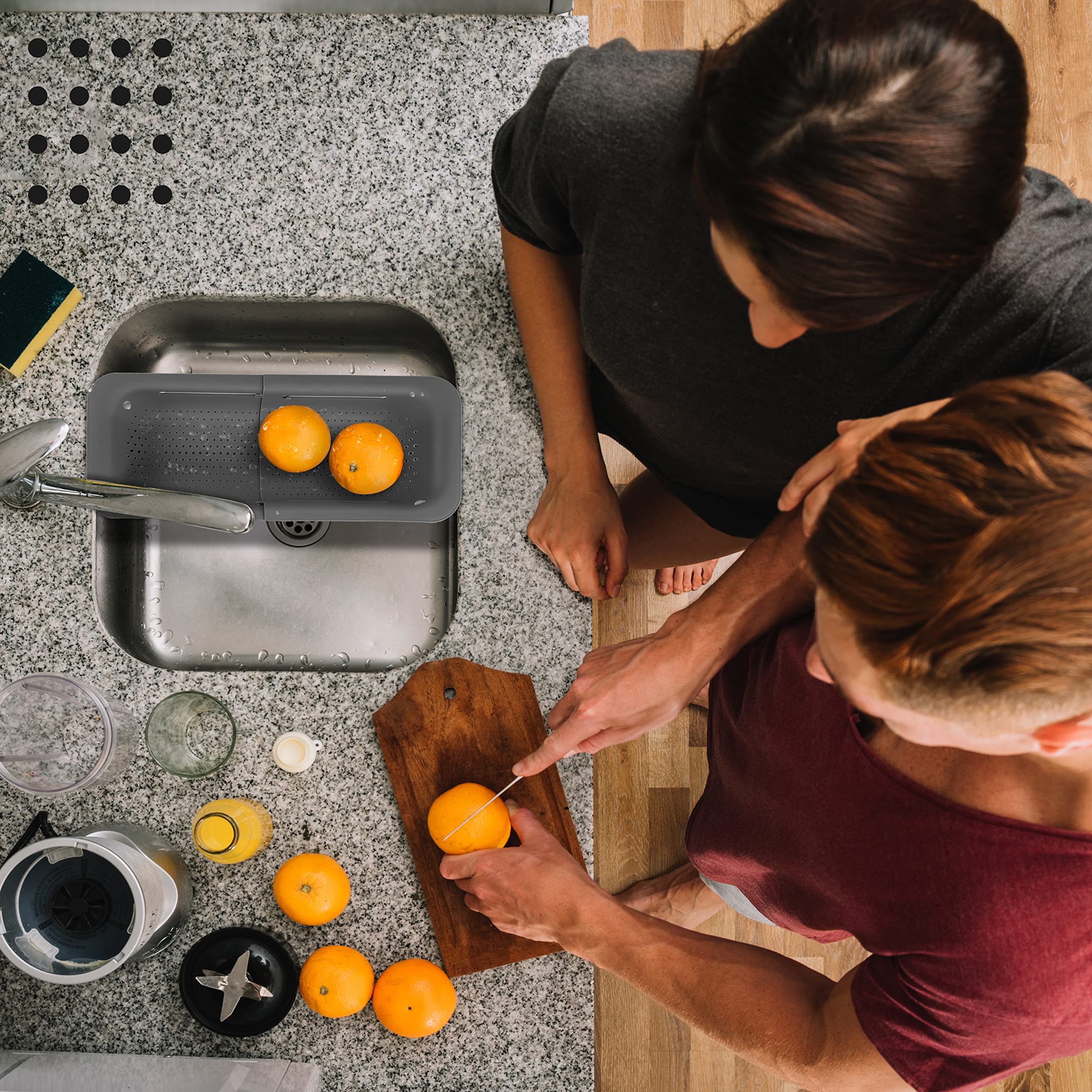 Collapsible Colander, Over the Sink Colander Strainer Basket 8x14-19 inch Size, Extendable Strainers and Colanders