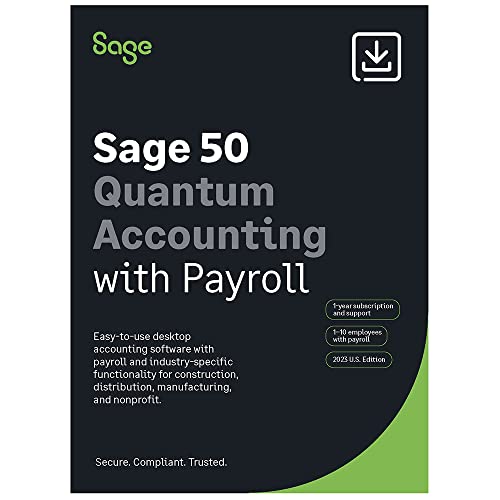 Sage 50 Quantum Accounting 2023 U.S. with Payroll 1-User 1-Year Subscription Small Business Accounting Software [PC Download]