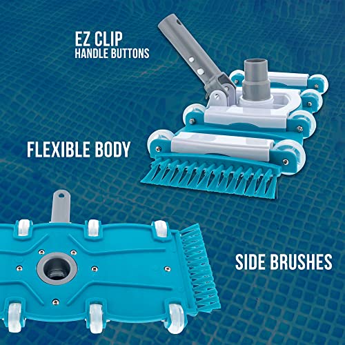 U.S. Pool Supply Professional 16" Weighted Flexible Swimming Pool Vacuum Head with Side Brushes, Swivel Hose Connection, EZ Clip Handle - Heavy Duty, Clean Floor Debris, Connect 1-1/4" or 1-1/2" Hose