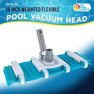 U.S. Pool Supply Professional 16" Weighted Flexible Swimming Pool Vacuum Head with Side Brushes, Swivel Hose Connection, EZ Clip Handle - Heavy Duty, Clean Floor Debris, Connect 1-1/4" or 1-1/2" Hose