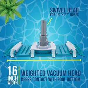 U.S. Pool Supply Professional 16" Weighted Flexible Swimming Pool Vacuum Head with Side Brushes, Swivel Hose Connection, EZ Clip Handle - Heavy Duty, Clean Floor Debris, Connect 1-1/4" or 1-1/2" Hose