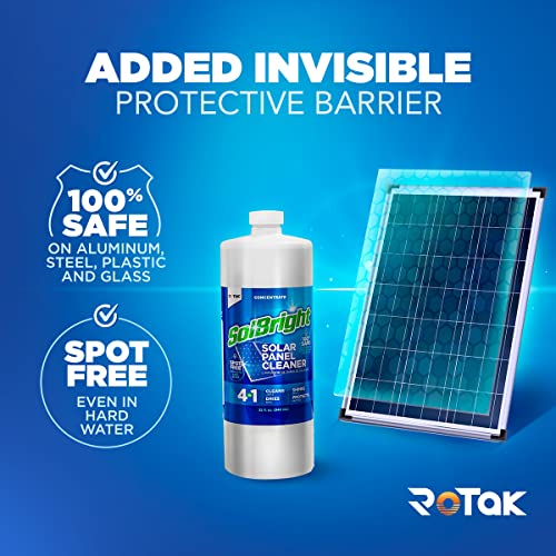 Rotak SolBright 4-in-1 Solar Panel Cleaner Concentrate For PV Solar Panels Spot Free Quick Dry Non-toxic Cleans Up to 10 Solar Systems (32 oz)