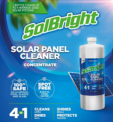 Rotak SolBright 4-in-1 Solar Panel Cleaner Concentrate For PV Solar Panels Spot Free Quick Dry Non-toxic Cleans Up to 10 Solar Systems (32 oz)