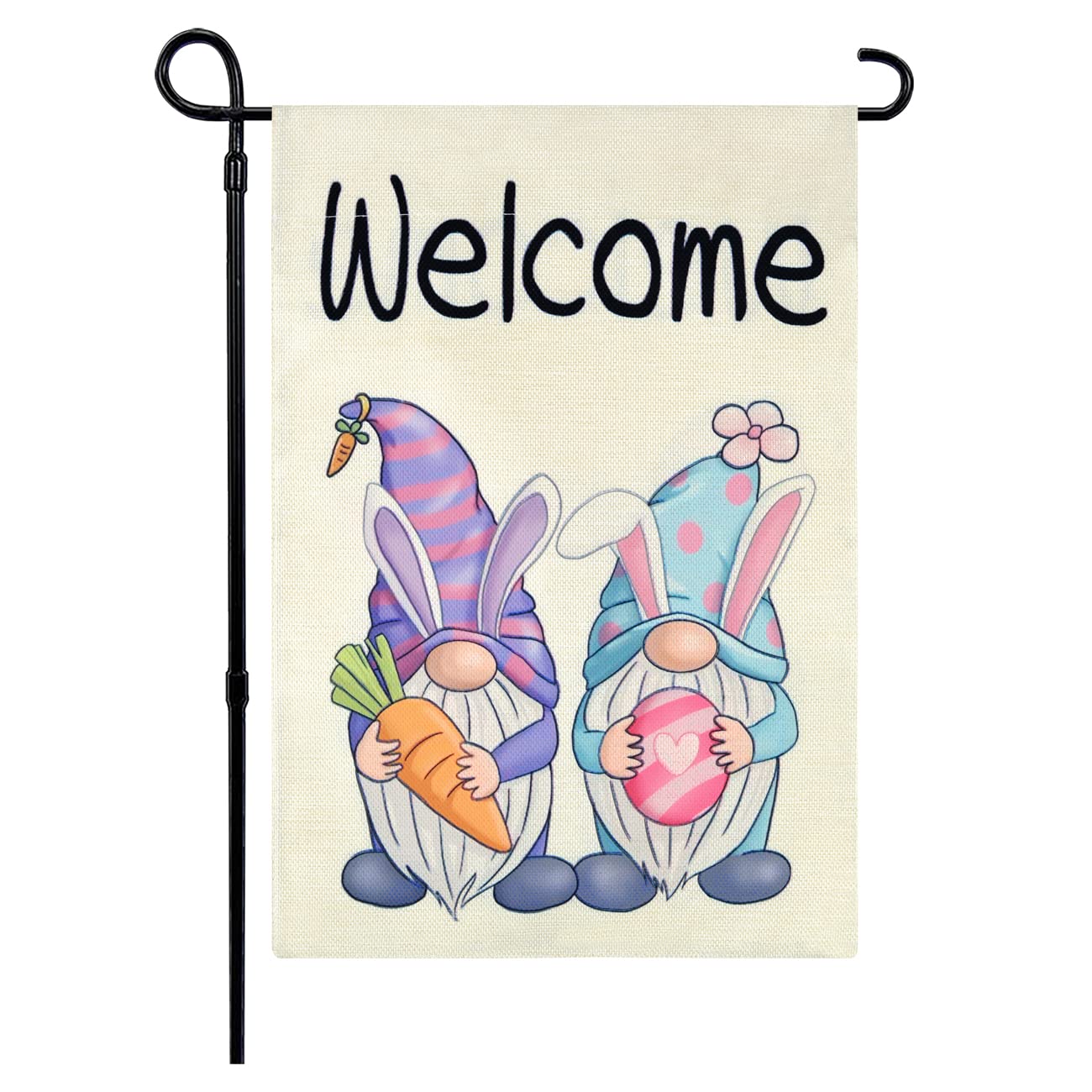 Easter Garden Flag Double Sided, Welcome Gnomes Easter Flag Yard Flag for Outdoor Decoration 12x18 Inch