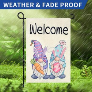 Easter Garden Flag Double Sided, Welcome Gnomes Easter Flag Yard Flag for Outdoor Decoration 12x18 Inch