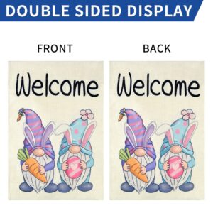 Easter Garden Flag Double Sided, Welcome Gnomes Easter Flag Yard Flag for Outdoor Decoration 12x18 Inch