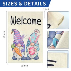 Easter Garden Flag Double Sided, Welcome Gnomes Easter Flag Yard Flag for Outdoor Decoration 12x18 Inch