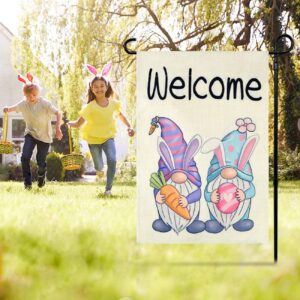 Easter Garden Flag Double Sided, Welcome Gnomes Easter Flag Yard Flag for Outdoor Decoration 12x18 Inch