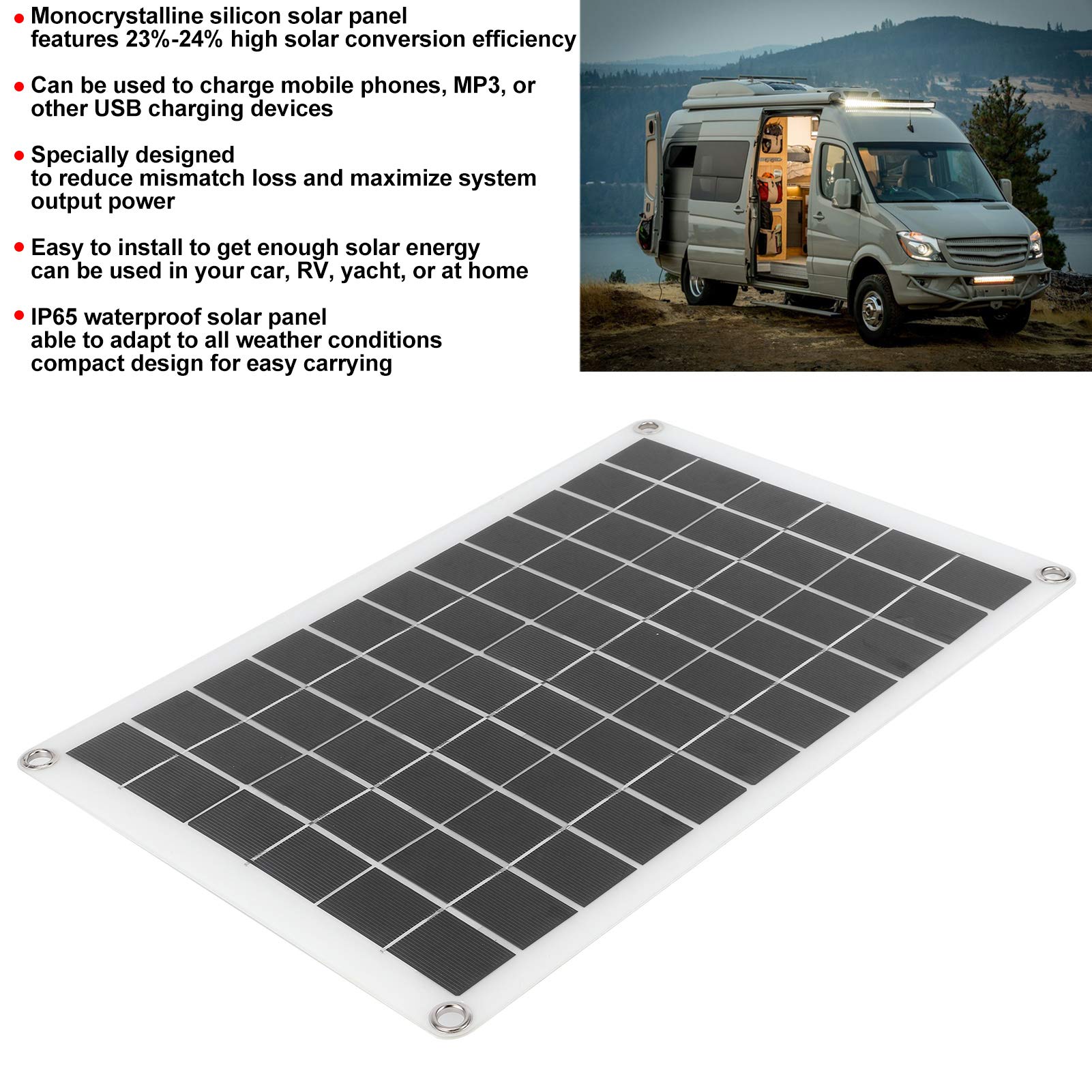 Cell Panel, Solar Panel Kit Solar Battery Charger Portable 100W 12/24V Portable Solar Panel for Car Trailers Yacht for Boat Marine Motorcycles Truck