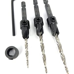 FTG USA Wood Countersink Drill Bit Set 3 Pc Countersink Drill Bit #6#8#10 Tapered Drill Bits with Improved Countersink Connection Drill Bit to Hex Shank Without Pin, 1 Stop Collar, 1 Allen Wrench