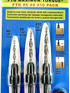 FTG USA Wood Countersink Drill Bit Set 3 Pc Countersink Drill Bit #6#8#10 Tapered Drill Bits with Improved Countersink Connection Drill Bit to Hex Shank Without Pin, 1 Stop Collar, 1 Allen Wrench