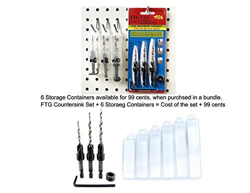 FTG USA Wood Countersink Drill Bit Set 3 Pc Countersink Drill Bit #6#8#10 Tapered Drill Bits with Improved Countersink Connection Drill Bit to Hex Shank Without Pin, 1 Stop Collar, 1 Allen Wrench