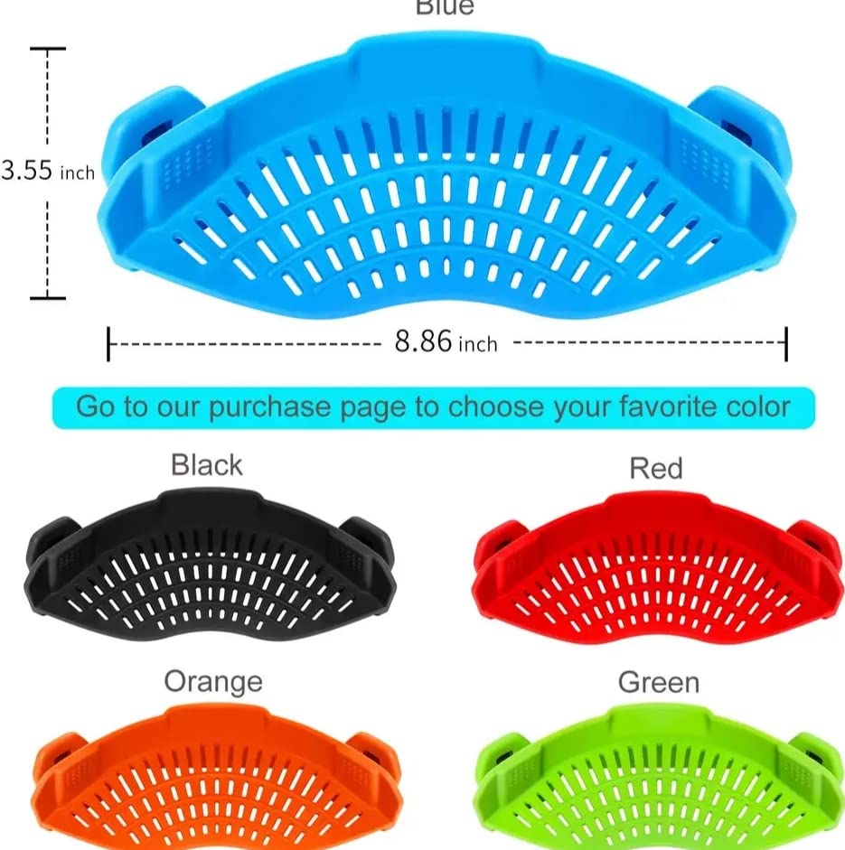 RAYBIN Kitchen Adjustable Silicone Pasta Strainer Silicone Sink Strainer Fits Bowl Strainer Silicone Clip-on for Fruit Vegetable (black)